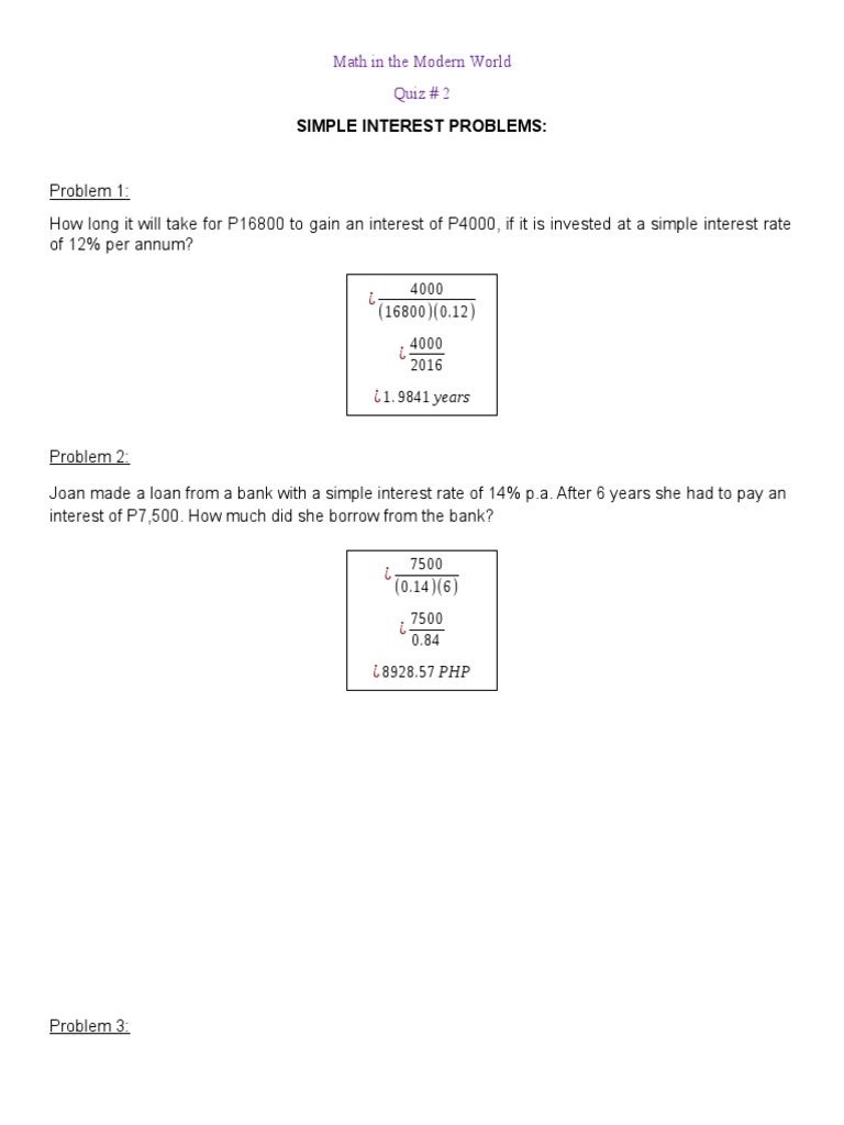 Simple and Compound Interest Quiz | PDF | Compound Interest | Interest ...
