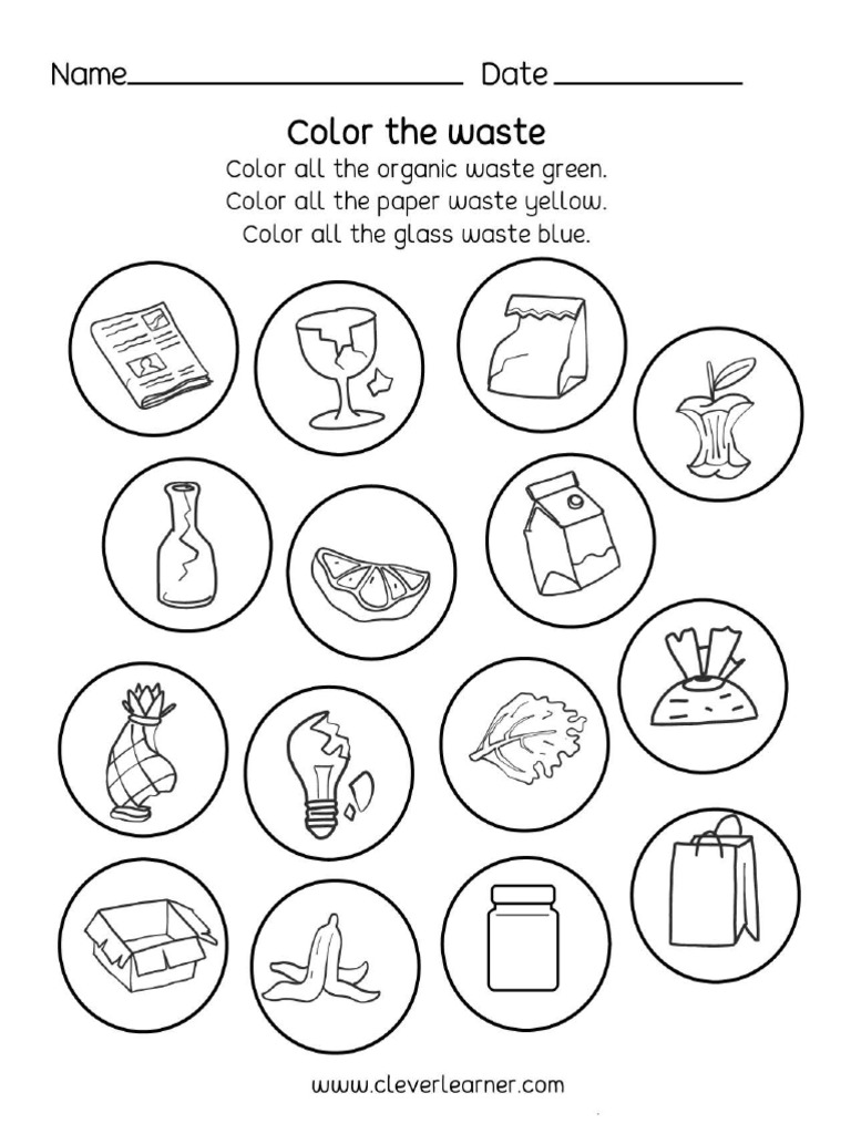 Preschool Waste Worksheet 1 Color The Waste | PDF