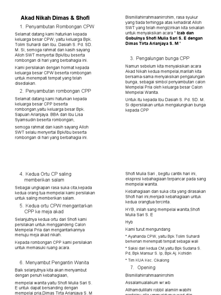 Akad Nikah Dimas Dan Shofi Revisi 2 | PDF