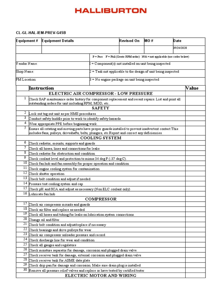 Preventative Maintenance Inspection Report for Equipment CL-GL-HAL-IEM ...
