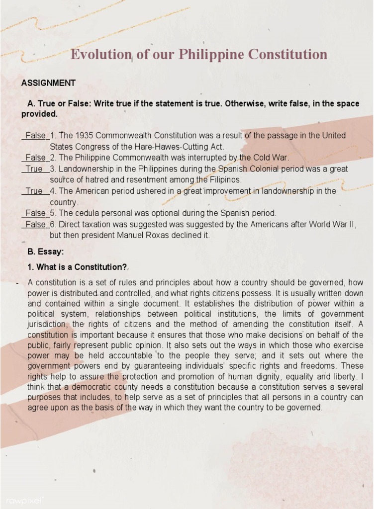 Assignment Evolution of Our Philippine Constitution | PDF | U.S. State | Constitution