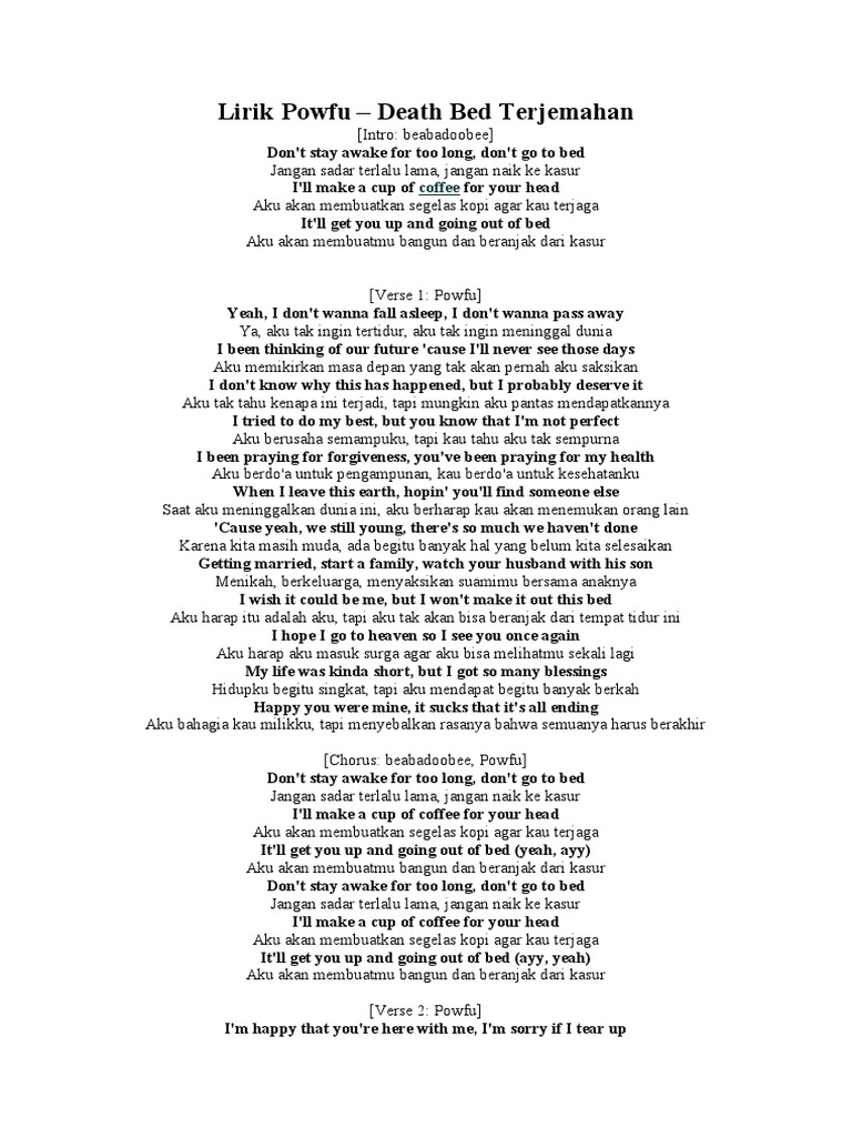 Lirik Powfu - Death Bed Terjemahan | PDF
