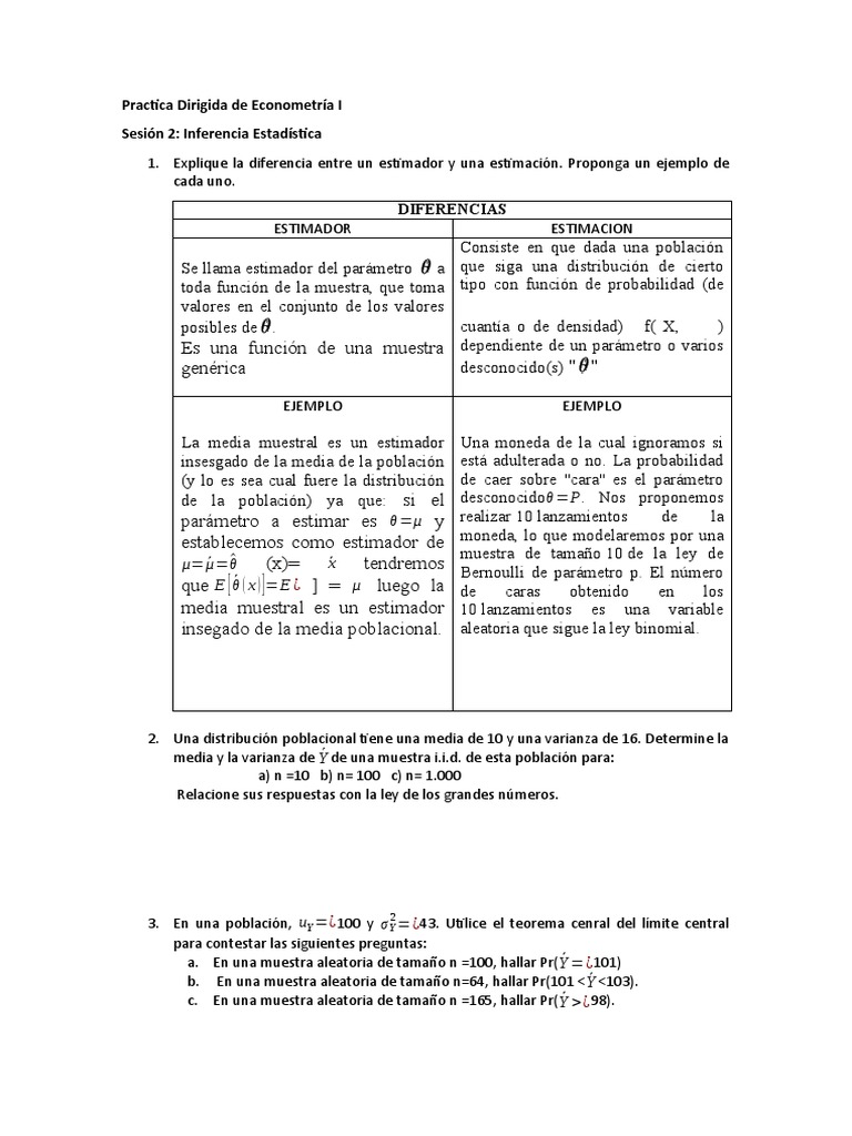 Practica Dirigida 2 | PDF | Estimador | Media