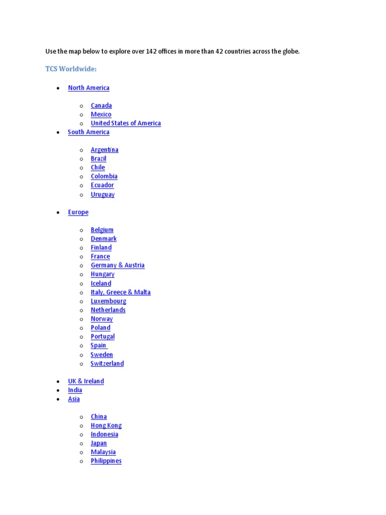 TCS Worldwide:: Use The Map Below To Explore Over 142 Offices in More ...