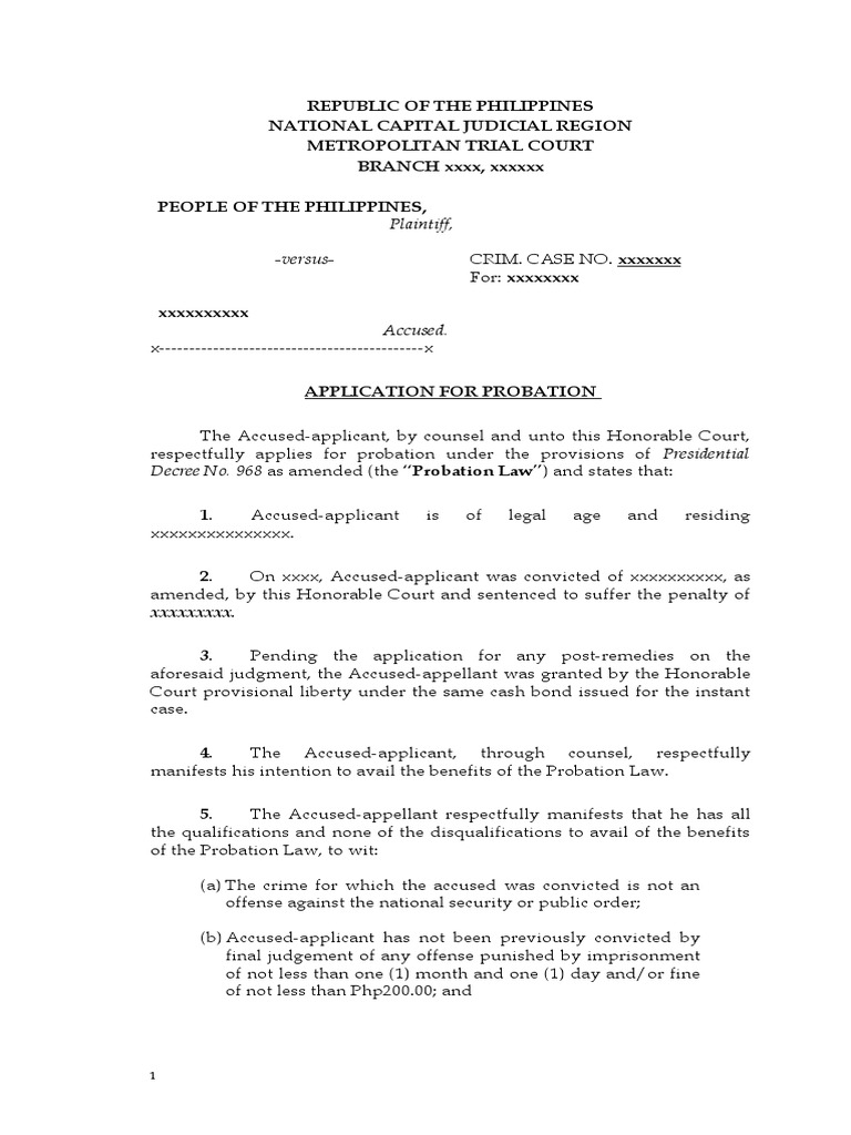 Application for Probation in the Philippines | PDF | Probation | Bail