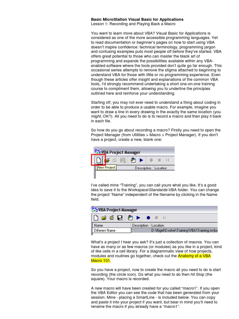 BasicVBA 01 RecordingPlayback | PDF | Visual Basic For Applications | Macro (Computer Science)
