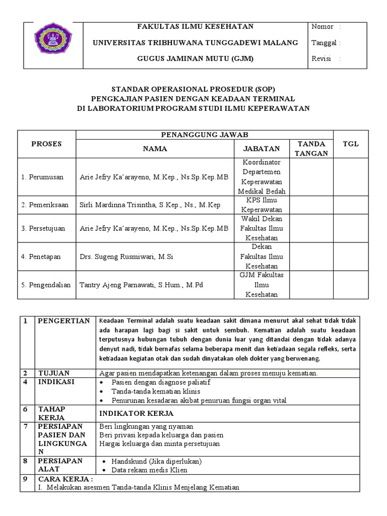 1 PALIATIF SOP Pengkajian Pasien Menjelang Ajal | PDF