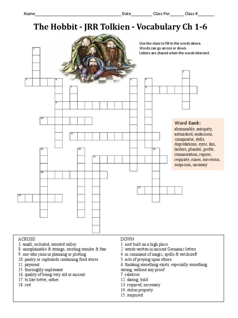 HOBBIT 1 Chapter 1 With Crossword | PDF | Bilbo Baggins | The Hobbit