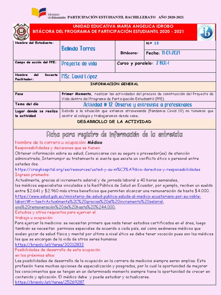 Actividad 13 - Observo y Entrevisto A Profesionales | PDF | Información | Medicina