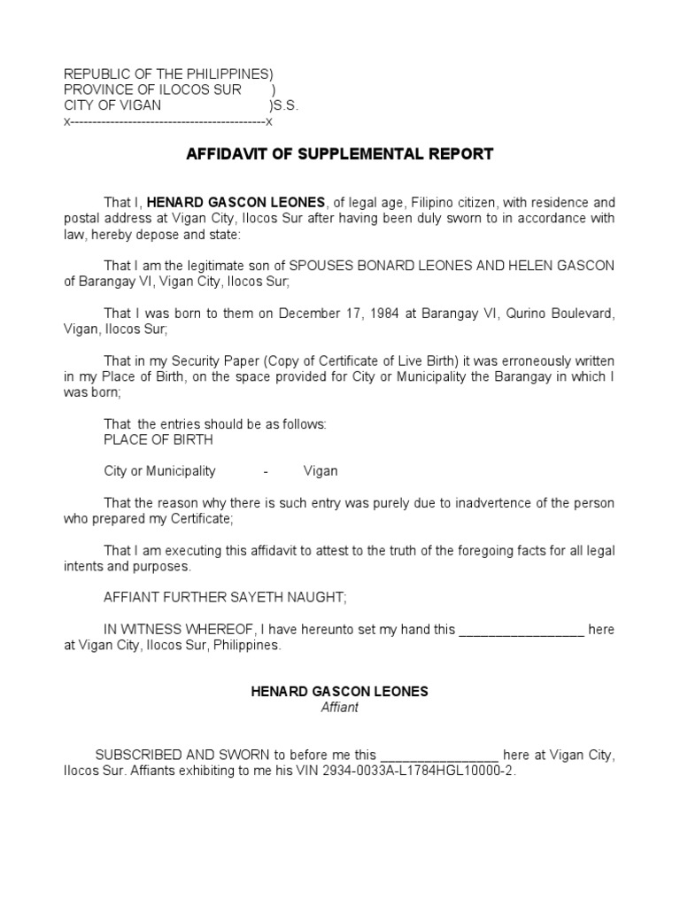 Affidavit of Supplemental Report | PDF | Affidavit | Judiciaries