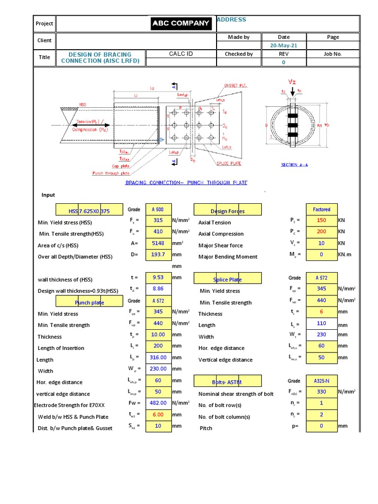Aisc - LRFD Punch Plate Connection For HSS | PDF | Bending | Screw