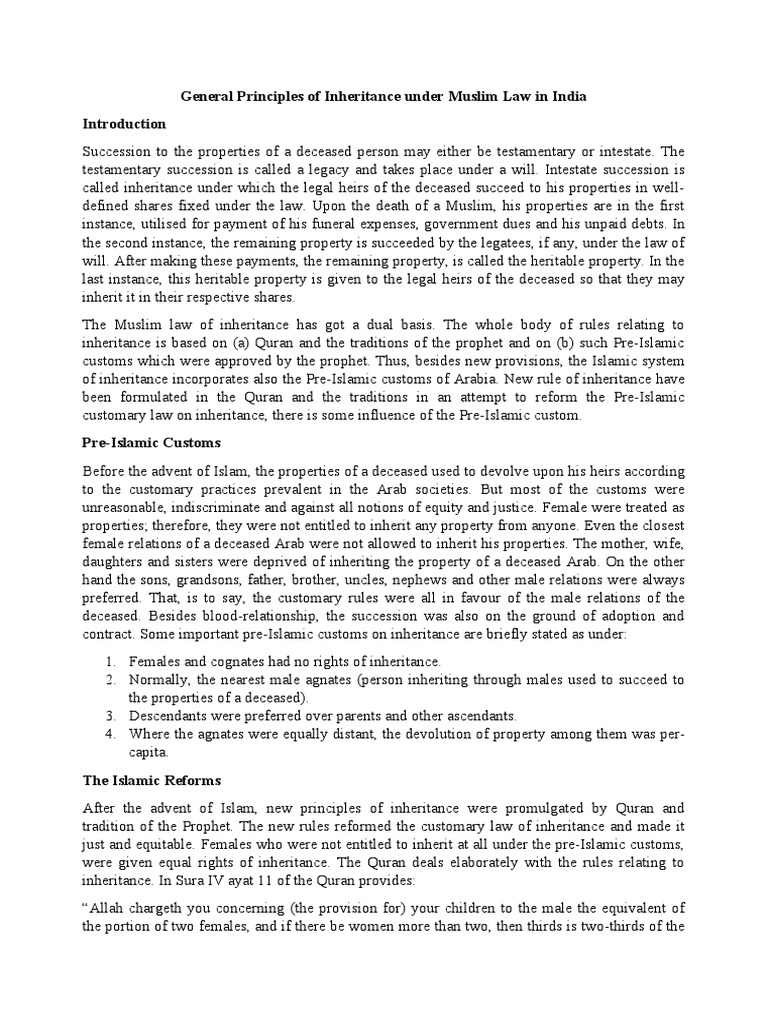 General Principles of Inheritance Under Muslim Law in India | PDF | Inheritance | Sharia