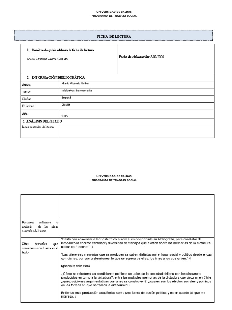 María Victoria Uribe Iniciativas de Memoria | PDF | Memoria | Trabajo ...