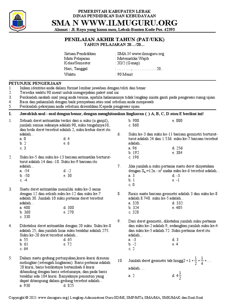 Soal PAT Matematika Wajib Kelas XI | PDF | Metode & Bahan Ajar