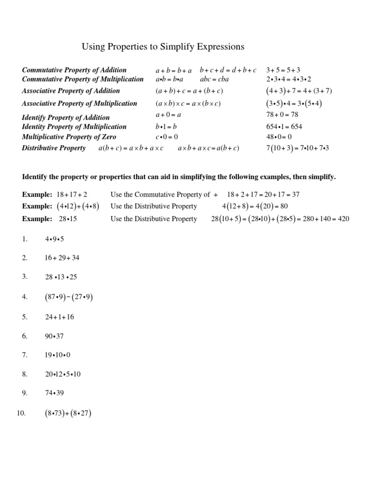 Using Properties To Simplify Expressions | PDF