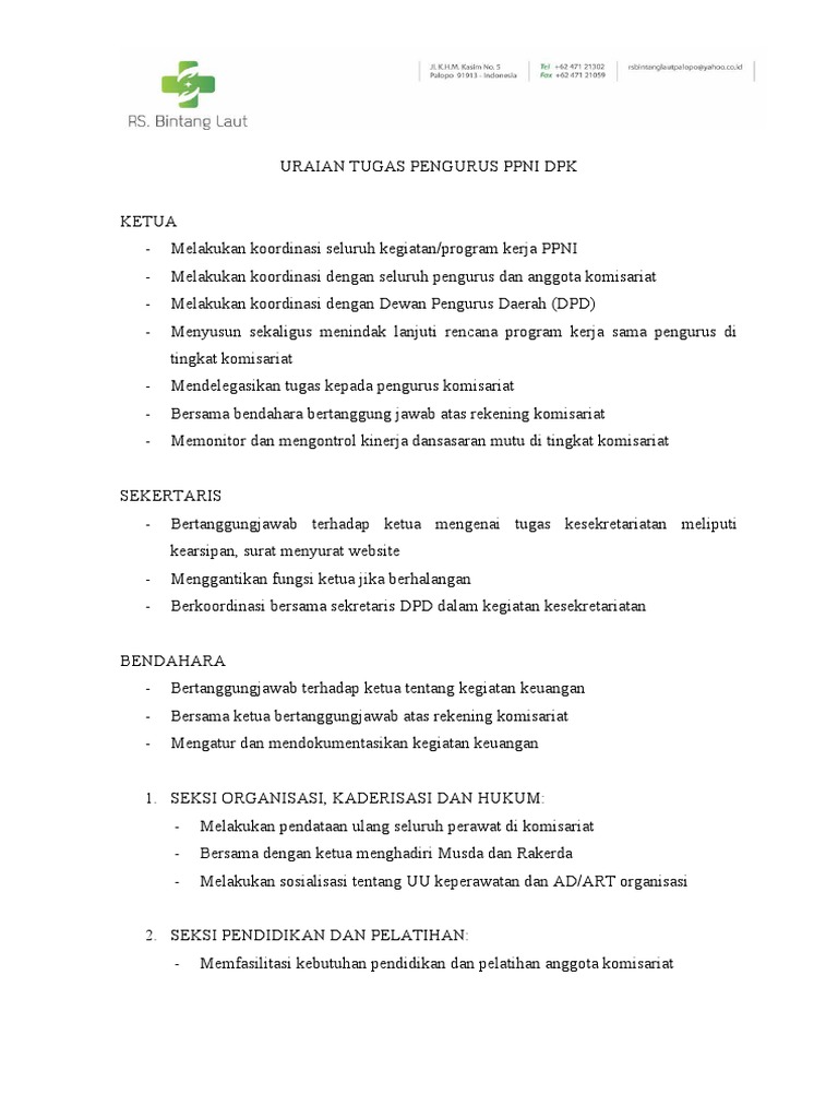 Uraian Tugas Ppni DPK | PDF