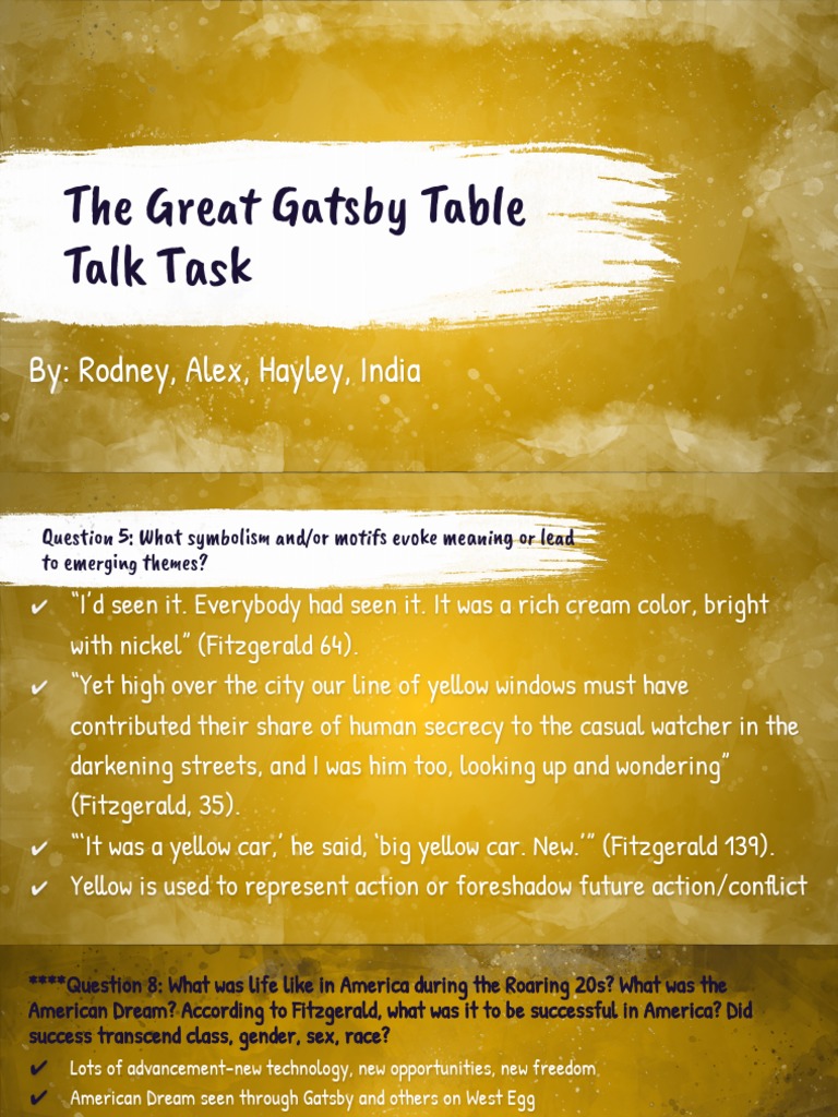 The Great Gatsby Table Talk Task | PDF | The Great Gatsby