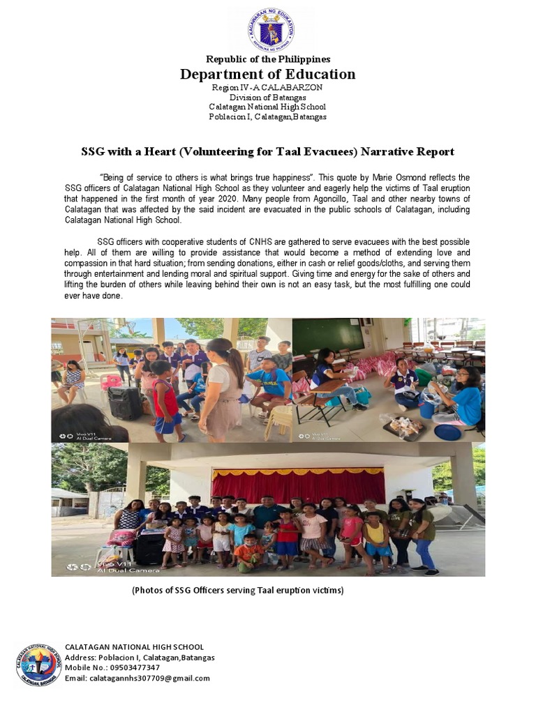Taal Eruption Volunteers Narrative Report | PDF | Human Nature