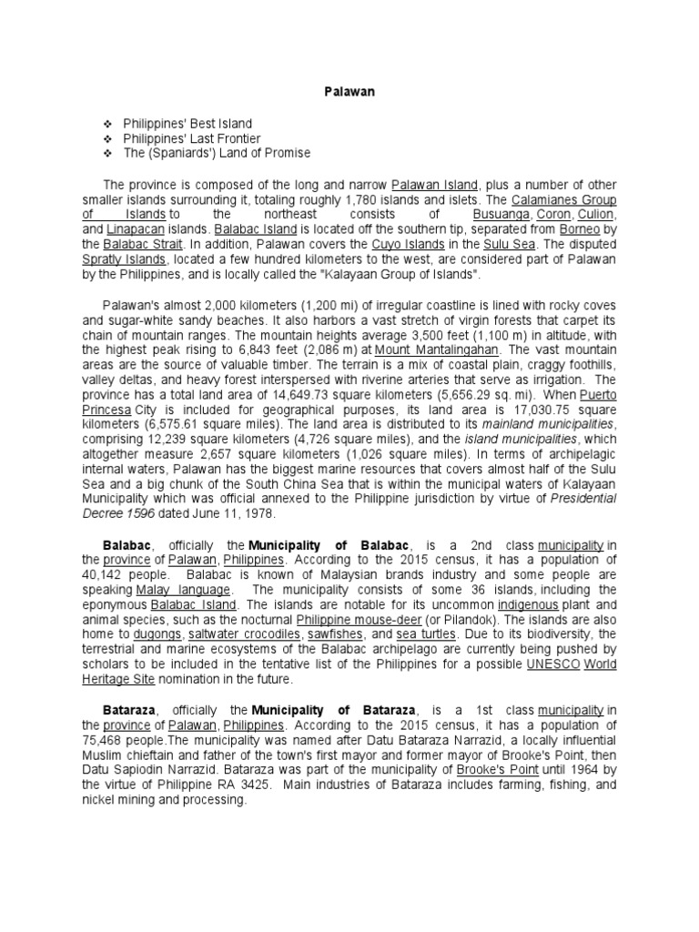 An Overview of the Municipalities in Palawan Province, Philippines ...