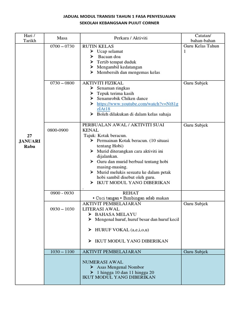 RPH Transisi Tahun 1 | PDF