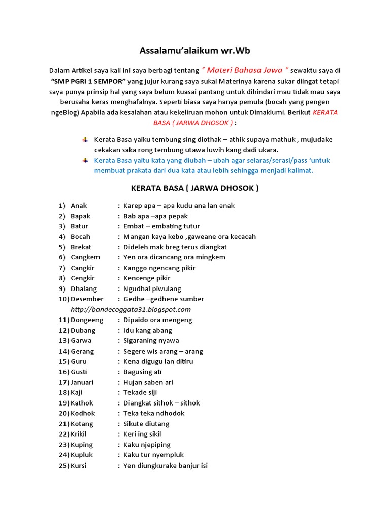 Dokumen - Tips - Kerata Basa Jarwa Dhosok | PDF