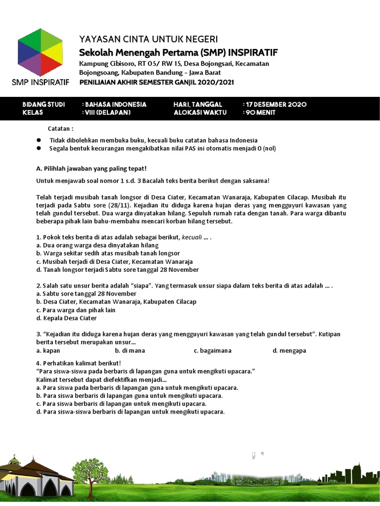 PAS Bahasa Indonesia VIII Ganjil 2020-2021 | PDF | Ilmu Sosial | Perjalanan