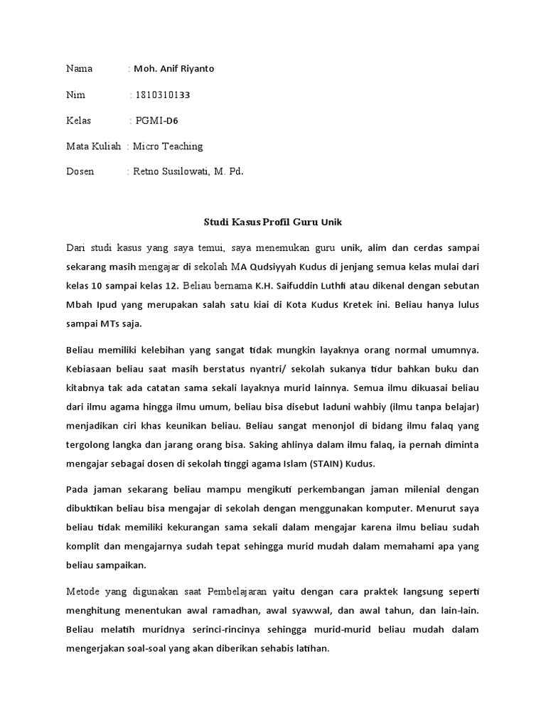 133 - Moh. Anif Riyanto - UTS Micro Teaching | PDF | Sains & Matematika