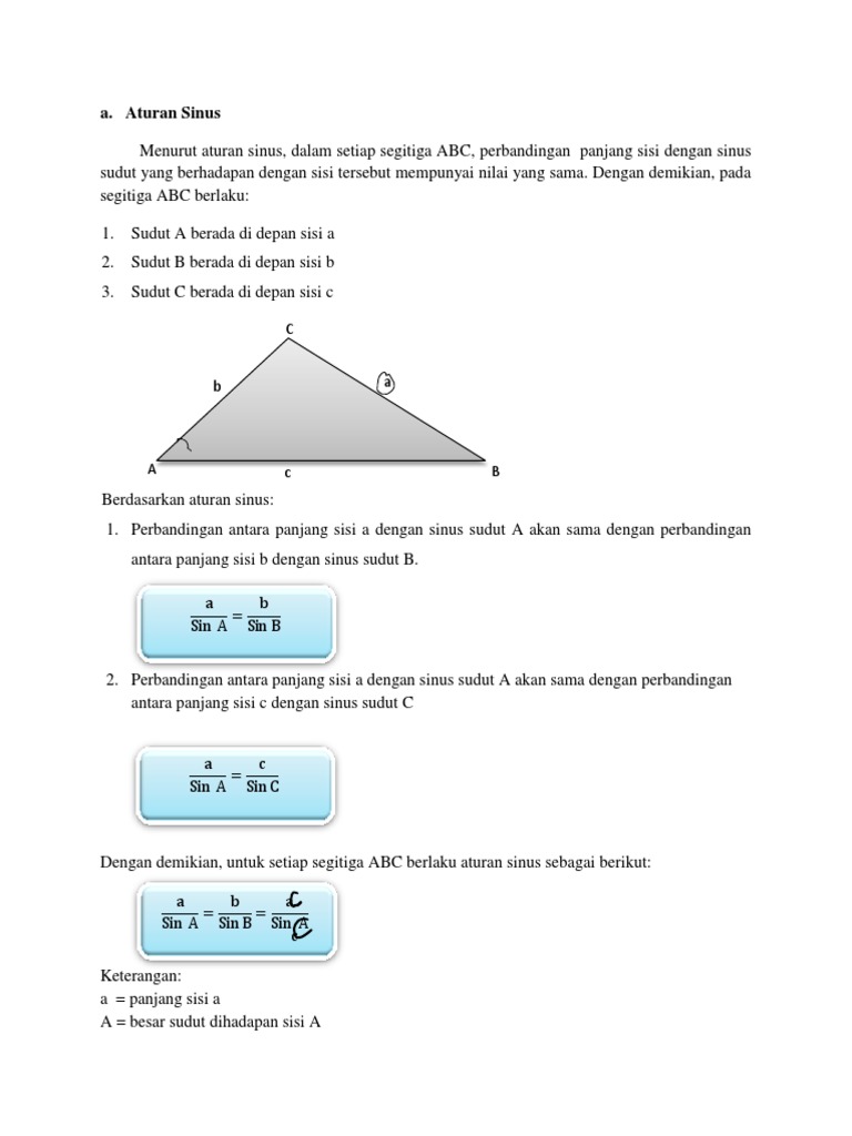 Aturan Sinus dan Cosinus dalam Segitiga | PDF
