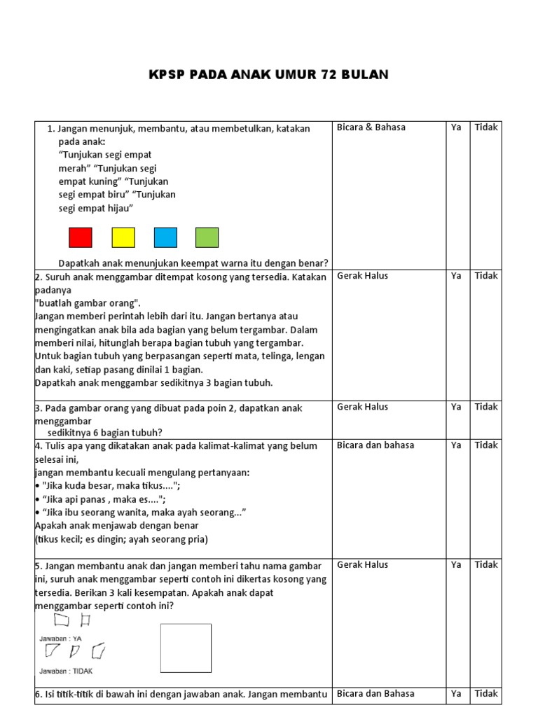 KPSP Pada Anak Umur 72 Bulan | PDF