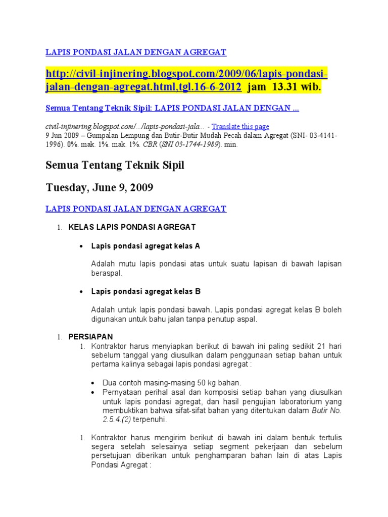 ) Lapis Pondasi Jalan Dengan Agregat | PDF
