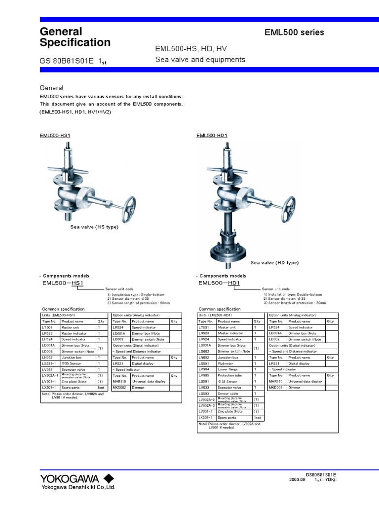 General Specification: GS 80B81S01E 1 EML500-HS, HD, HV Sea Valve and ...