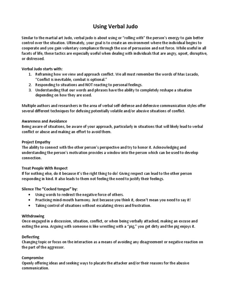 Using Verbal Judo | PDF | Behavioural Sciences | Social Psychology