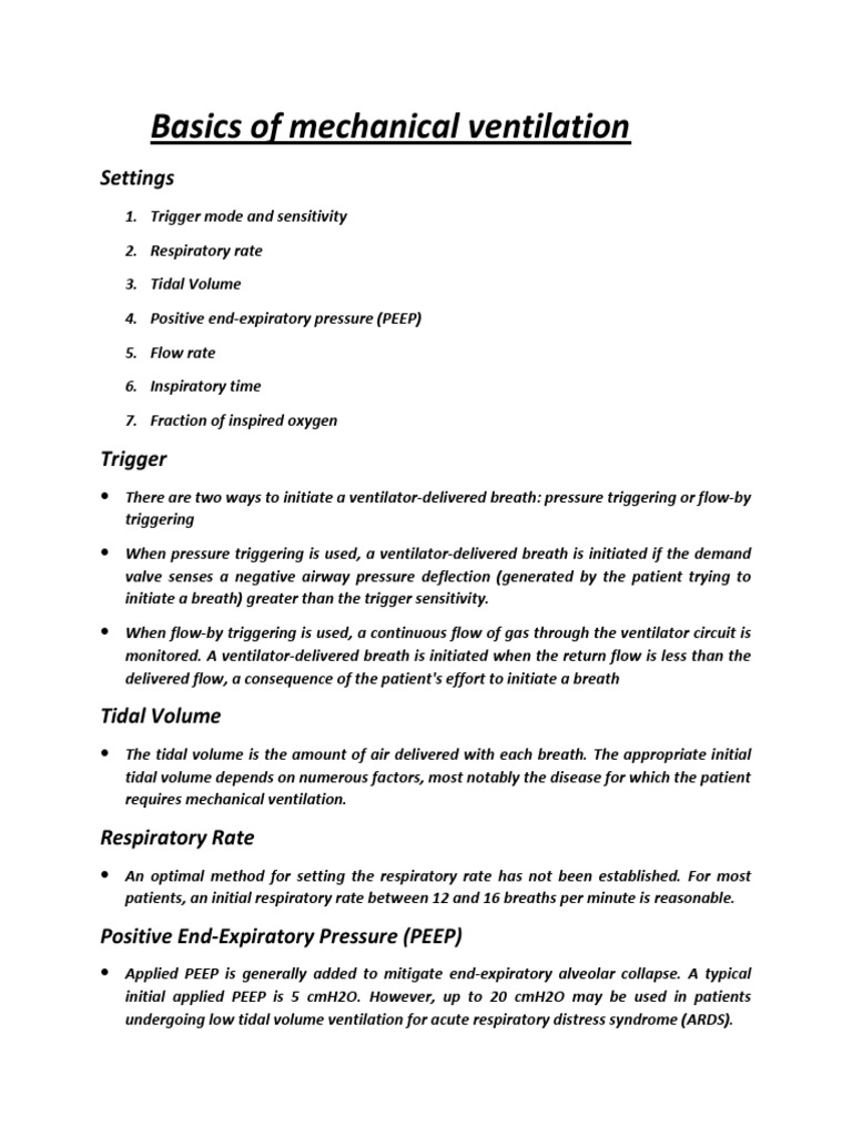 Basics of Mechanical Ventilation Settings | PDF | Breathing | Respiration