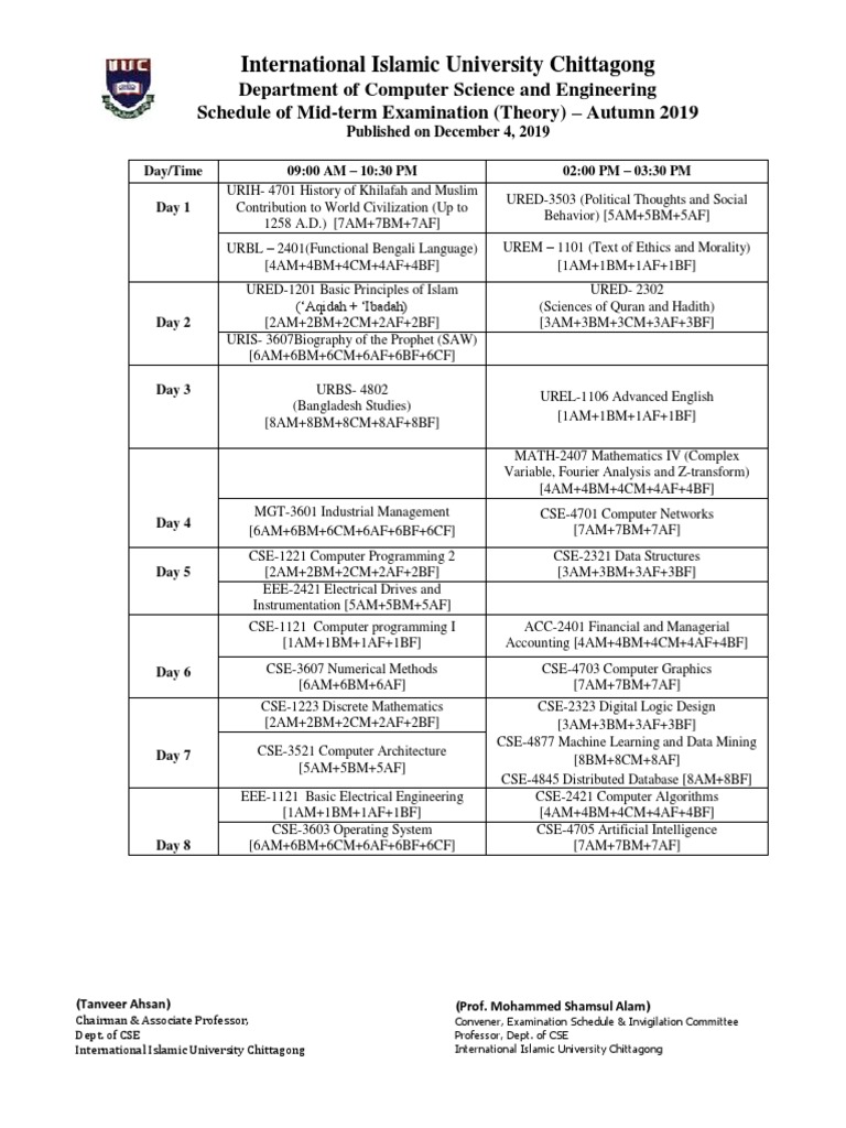 CSE Mid-term Exam Schedule | PDF | System | Teaching Mathematics