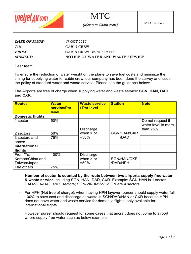 Mtc-2017-20 Water and Waste Service | PDF | Flight Attendant | Transport