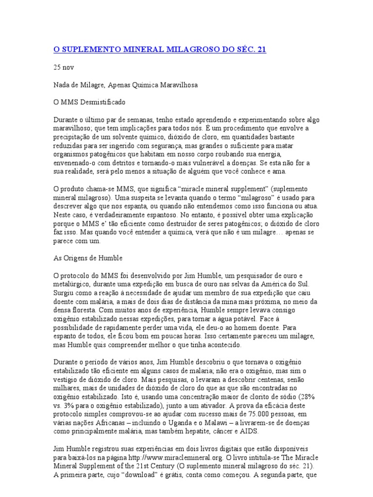 O Suplemento Mineral Milagroso Do Séc | PDF | Cloro | Sangue