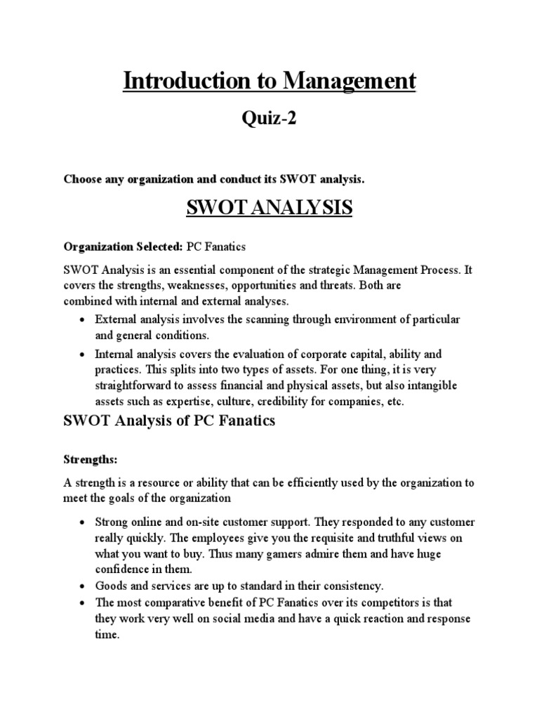 Introduction To Management: Swot Analysis | PDF | Swot Analysis ...