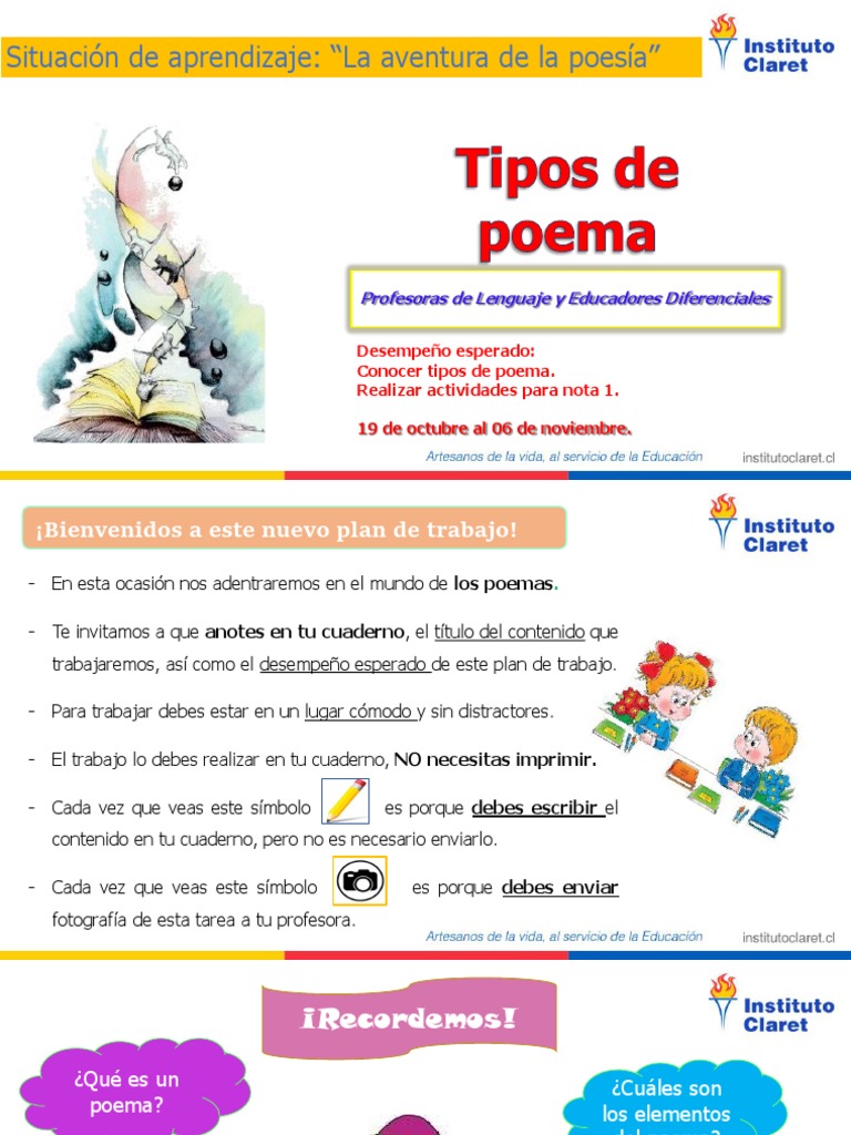5° Básico LENGUAJE Tipos de Poemas 19 de Octubre Al 06 de Noviembre PDF ...