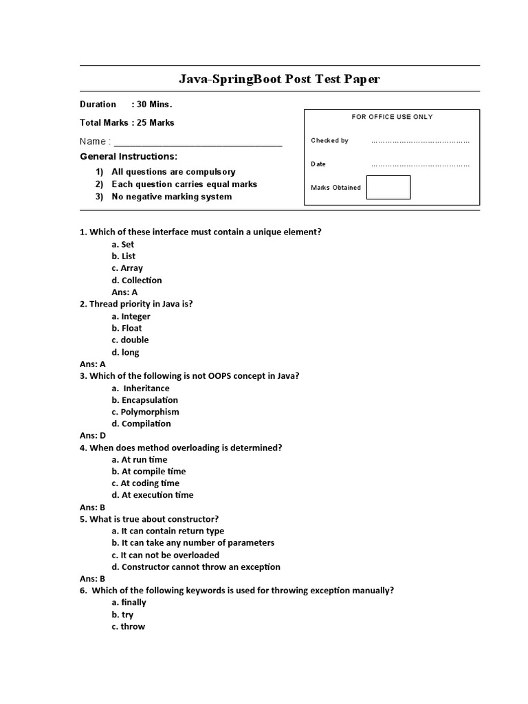 Java-Springboot Test Paper | PDF | Method (Computer Programming ... Java-Springboot Test Paper | PDF | Method (Computer Programming ...
