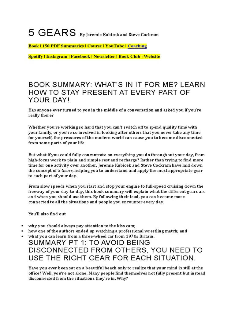 5 GEARS by Jeremie Kubicek and Steve Cockram | PDF