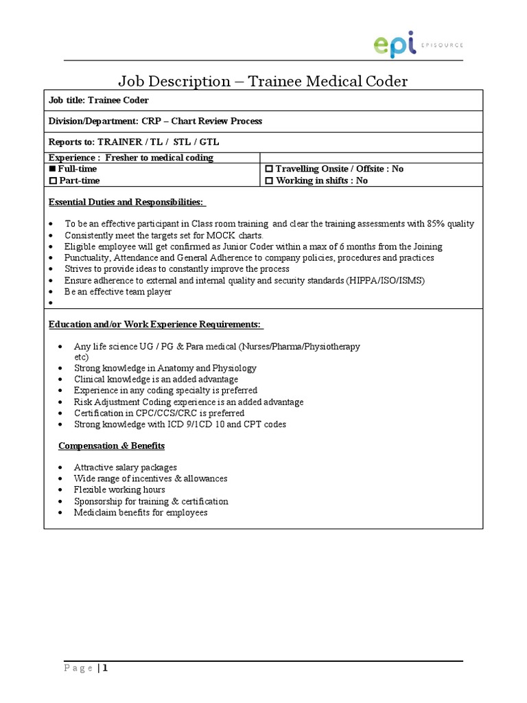 JD - Trainee Medical Coder | PDF | Health Care | Human Nature
