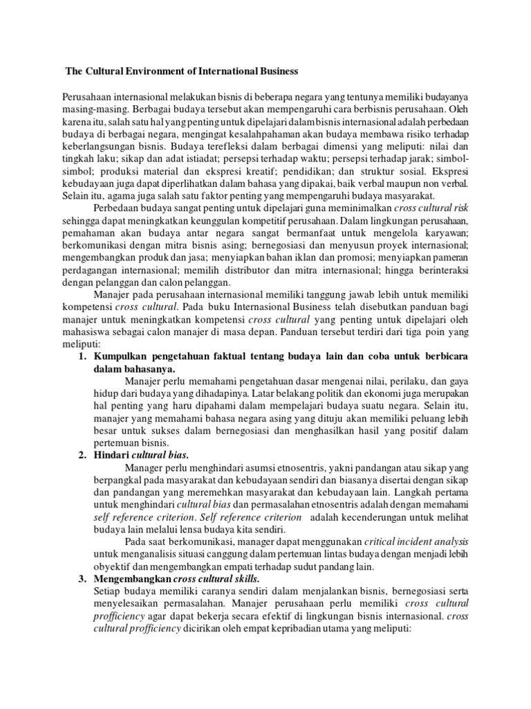 The Cultural Environment of International Business | PDF