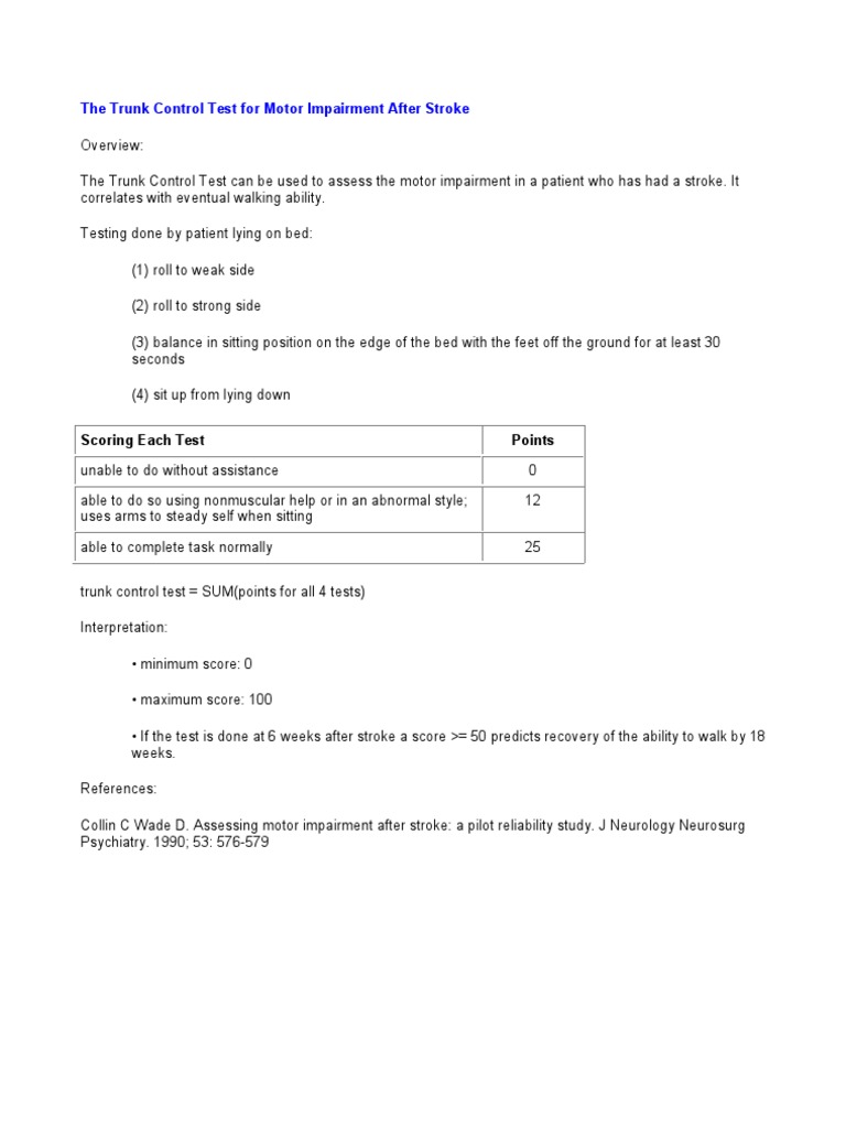 Trunk Control Test For Motor Assessment After Stroke | PDF | Science ...