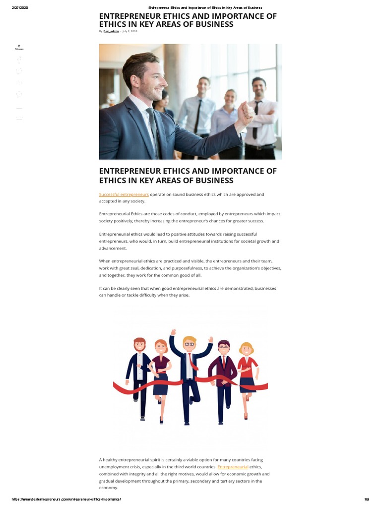 Entrepreneur Ethics and Importance of Ethics in Key Areas of Business ...