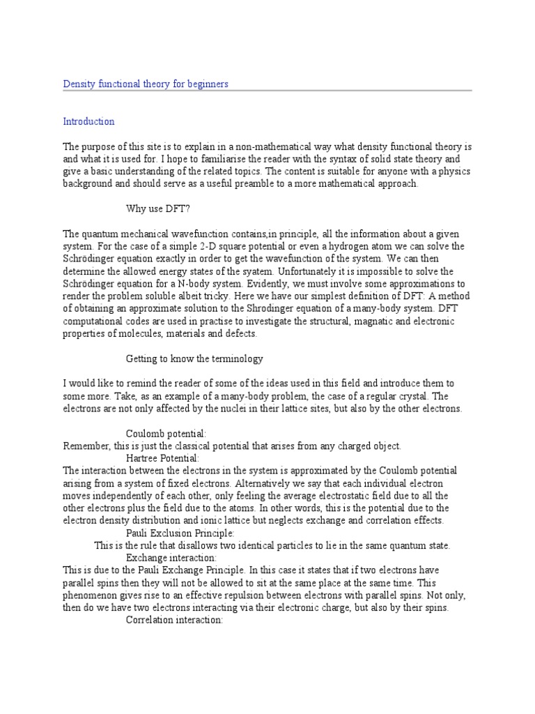 Density Functional Theory For Beginners | PDF | Density Functional ...