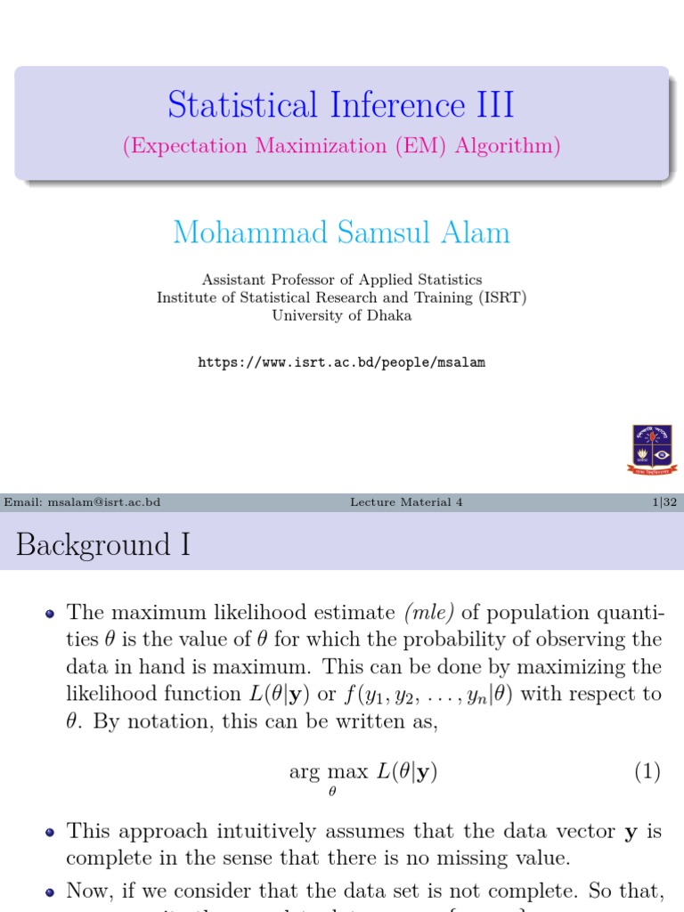Statistical Inference III: EM Algorithm | PDF | Mathematical Analysis | Probability Theory