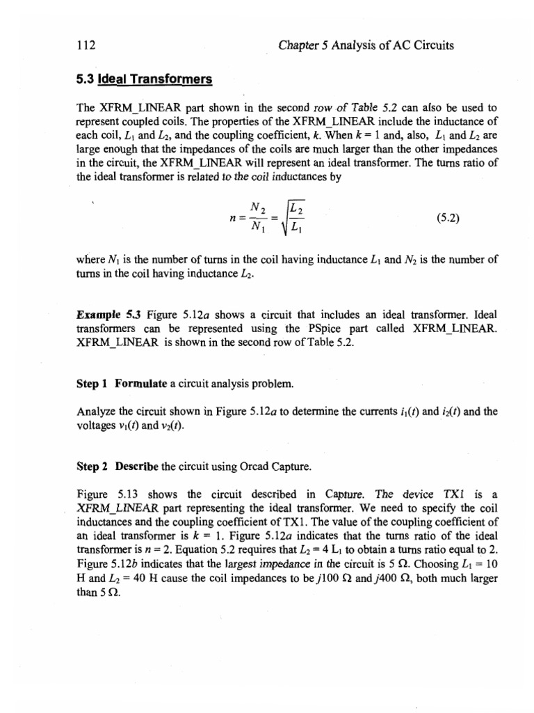 PSpice Analysis of Ideal Transformers | PDF | Science & Mathematics