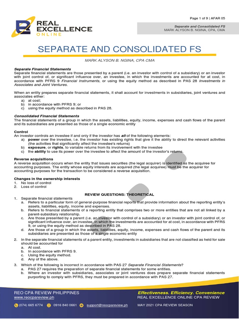 AFAR 05 Separate and Consolidated FS | PDF | Consolidation (Business ...