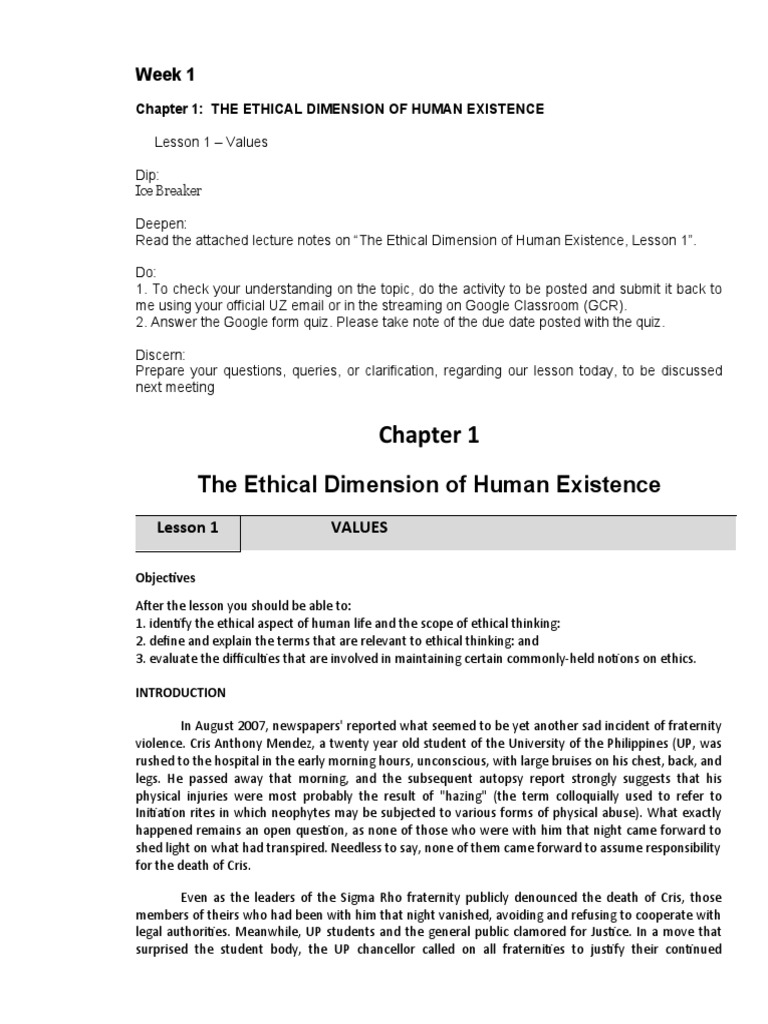 Week 1-Mt Lesson Gec 8 Ethics | PDF | Morality | Reason