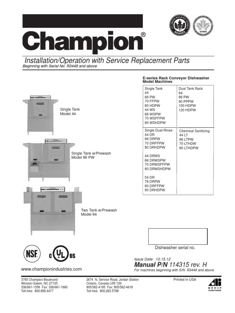 Installation/Operation With Service Replacement Parts: Beginning With ...